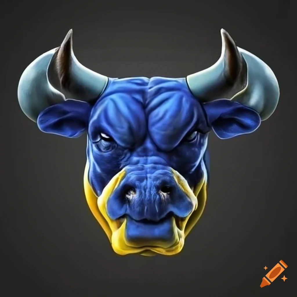 Muscular bull in yellow and dark blue colors on Craiyon
