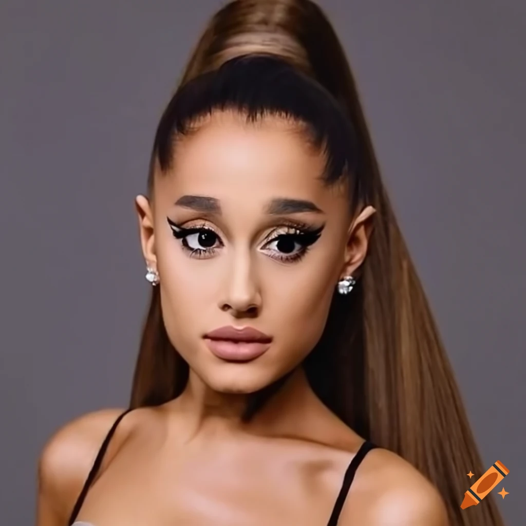 Ariana grande with old hollywood glamour in a tight ponytail and vintage eyeliner on Craiyon