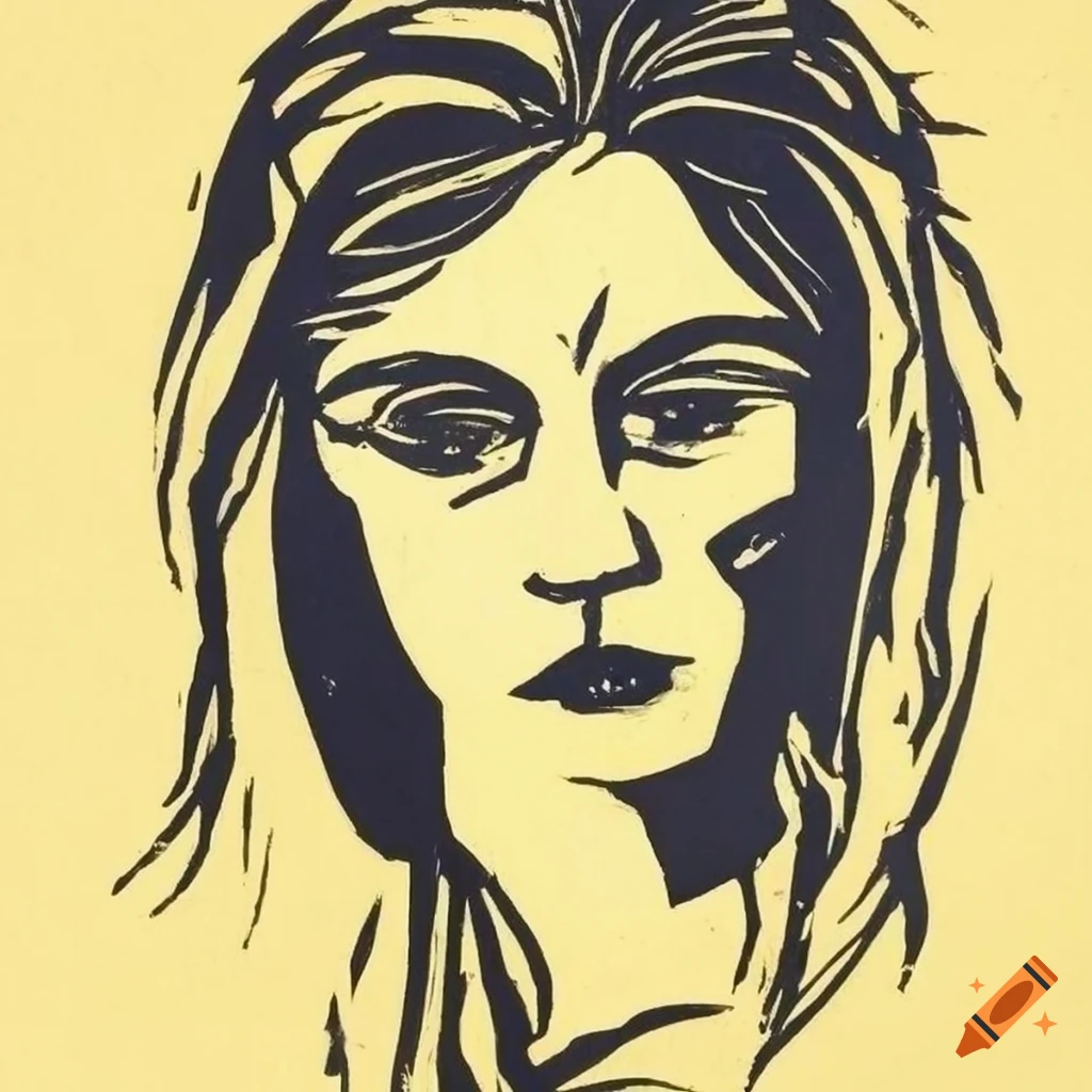 Expressionist linocut female portrait on Craiyon