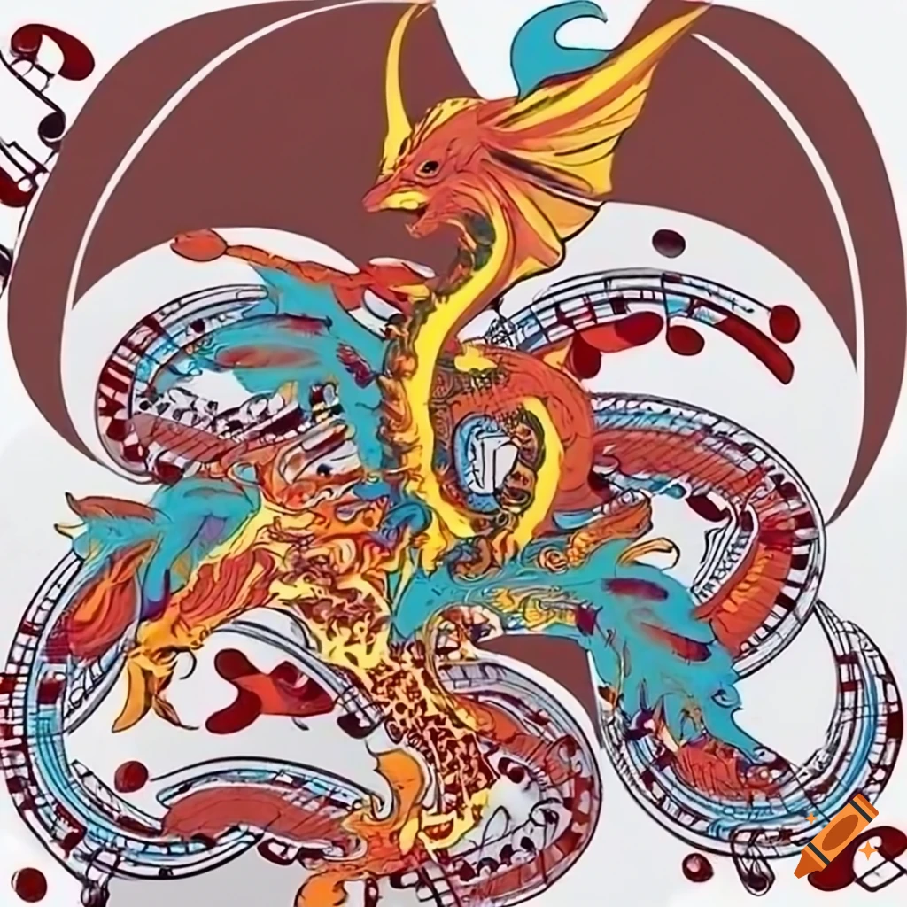 Dragon and phoenix surrounded by music notes on Craiyon