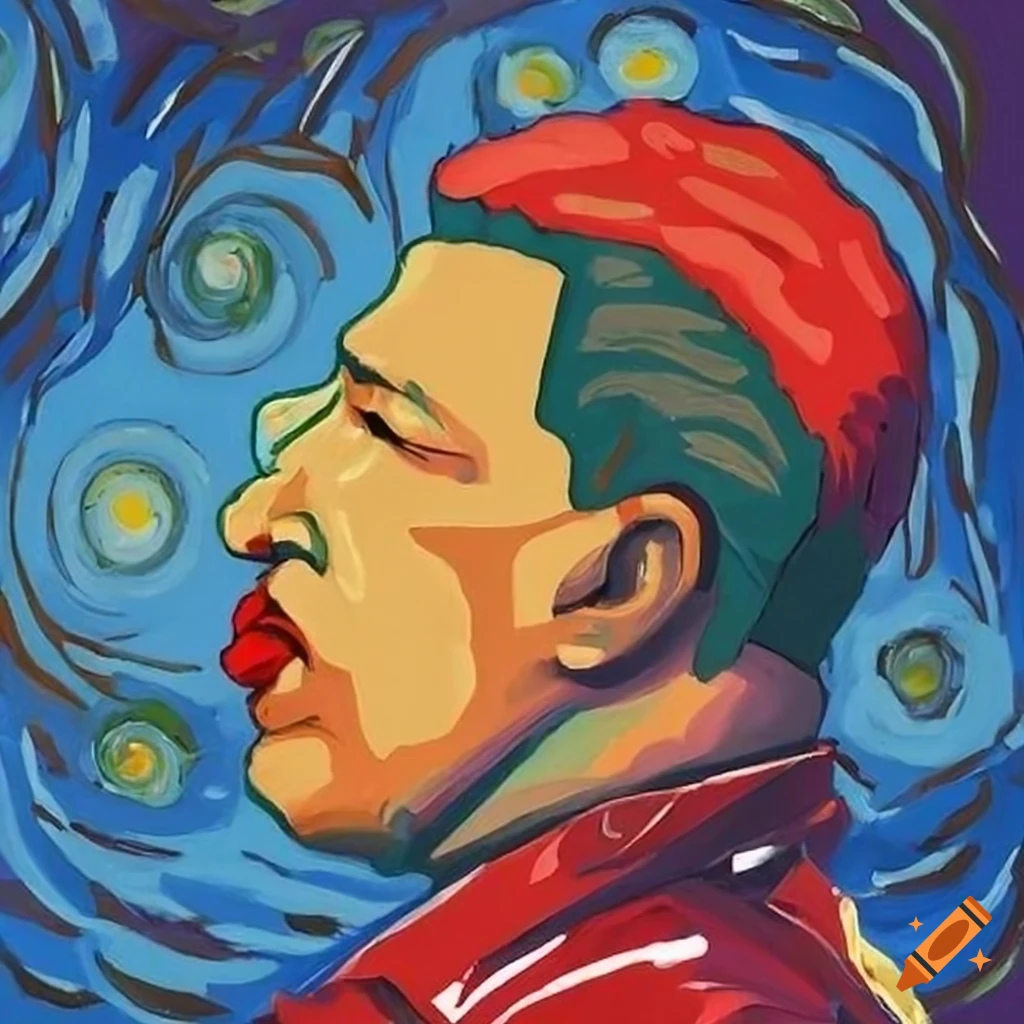 Stylized profile painting of Hugo Chavez in the style of Van Gogh on ...