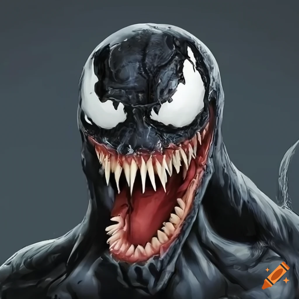 Marvel venom with open mouth facing straight on on Craiyon