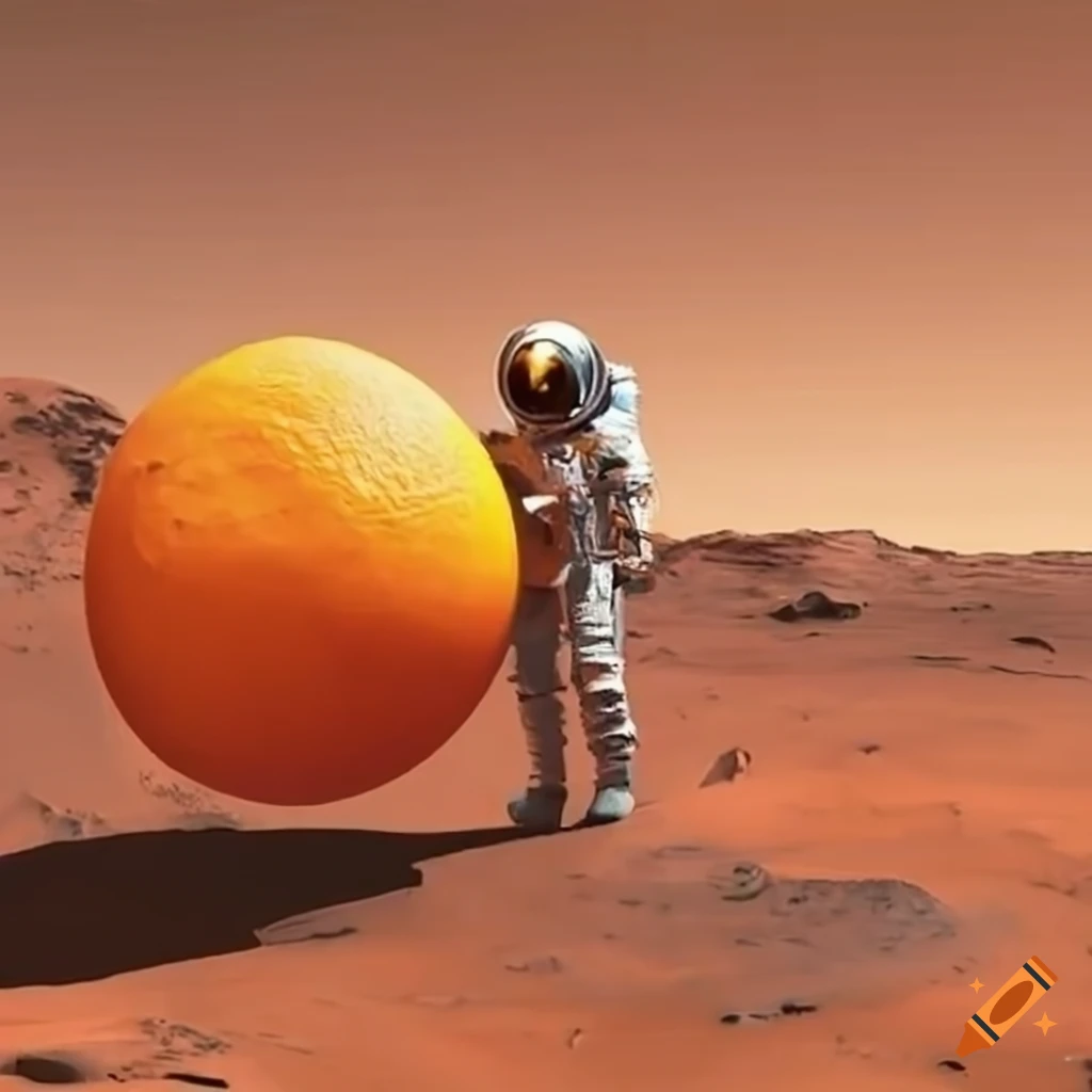 Astronaut on mars with an orange on Craiyon