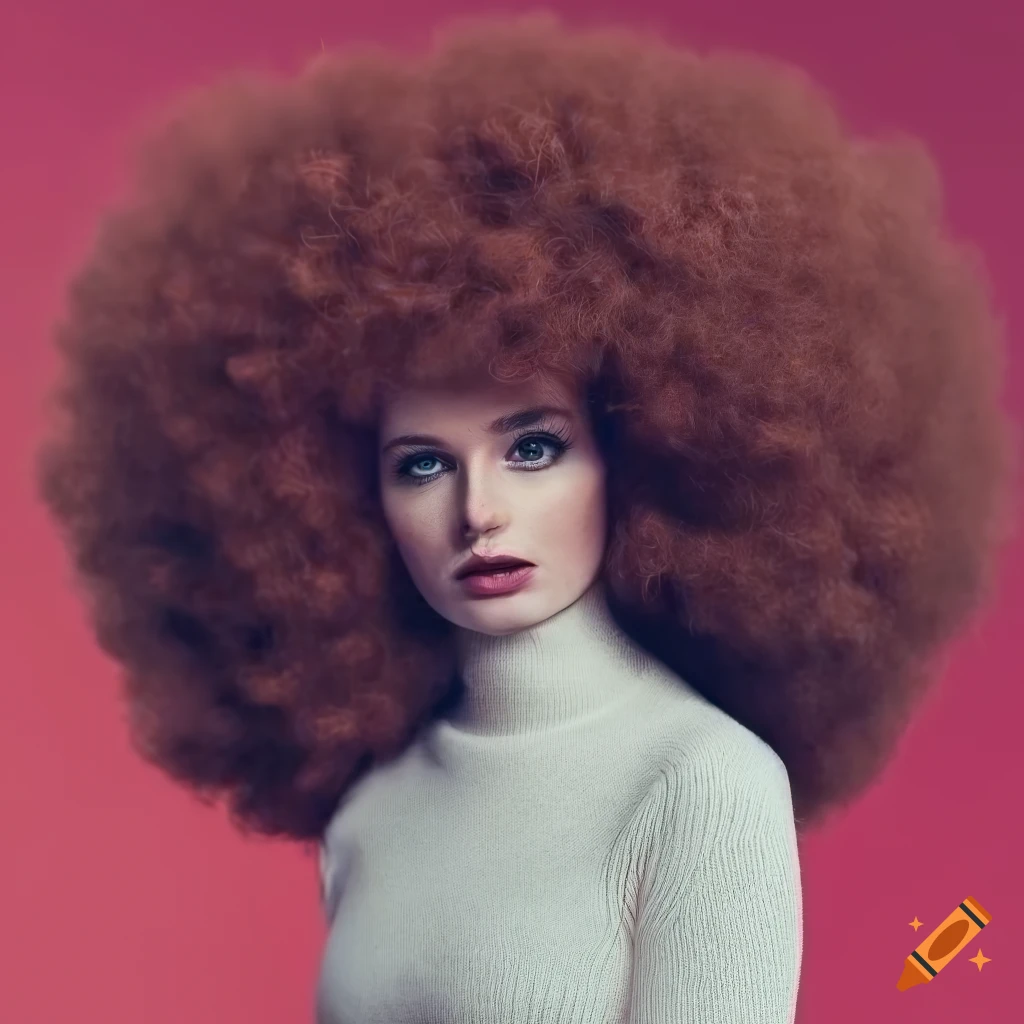 Portrait Of A Beautiful Redhead Woman With A Massive Afro And White