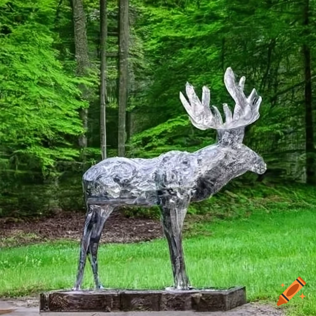 Majestic crystal moose sculpture in a green field on Craiyon