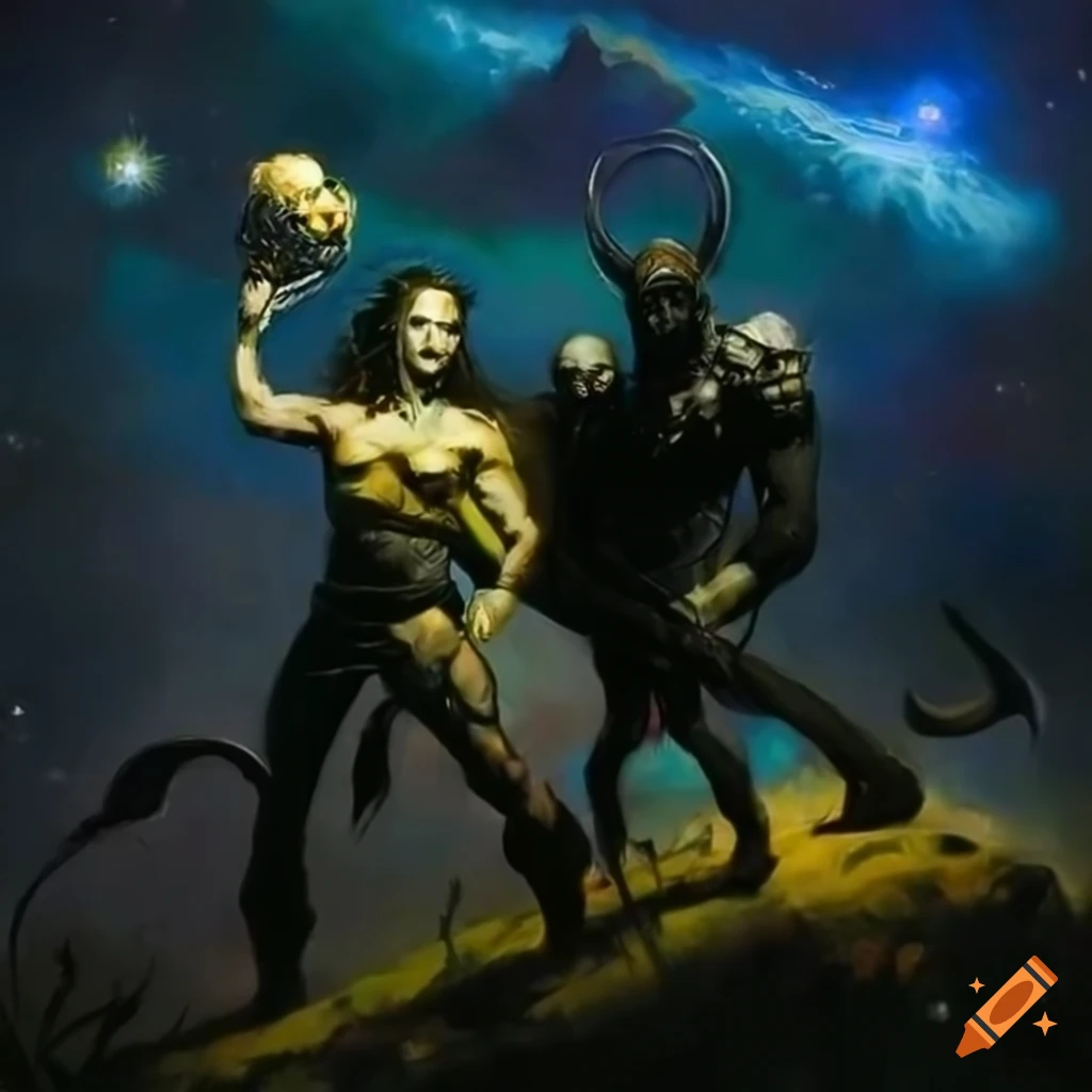 Frazetta-inspired painting of a dark fantasy scene with a vampire in ...
