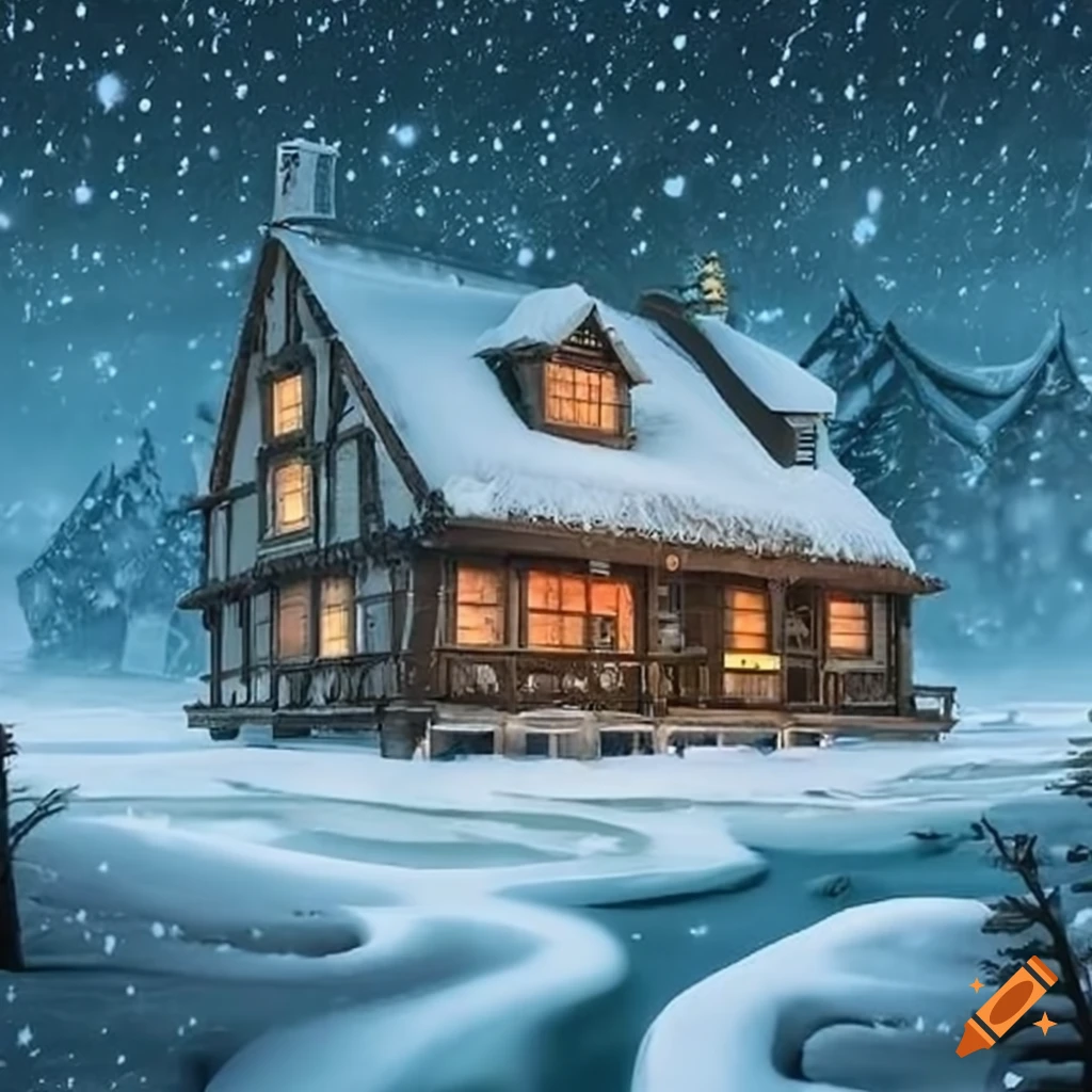 Two-story inn in a snowy fantasy setting on Craiyon