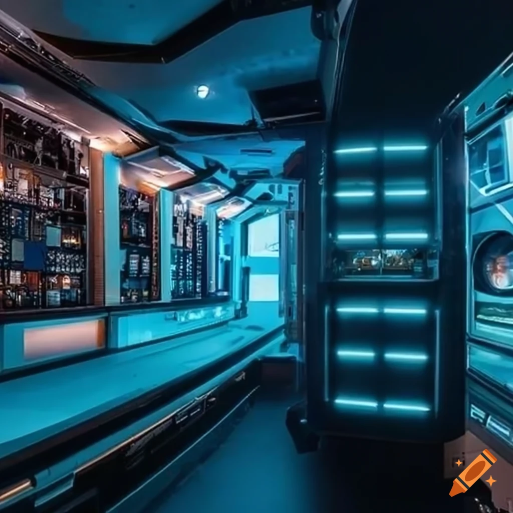 Sci-fi shop in a spaceship interior on Craiyon