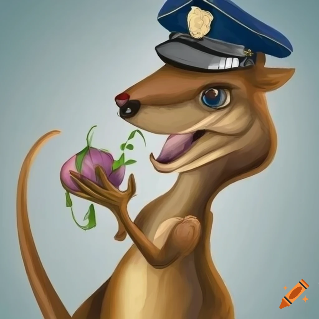 Whimsical illustration of a female kangaroo dressed as a police officer ...