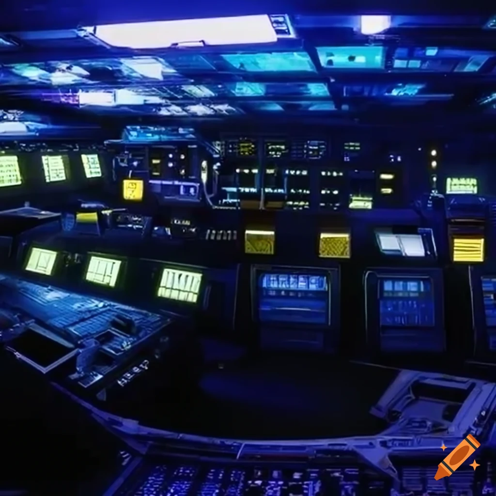 Sci-fi spaceship control room with aliens operating computers on Craiyon