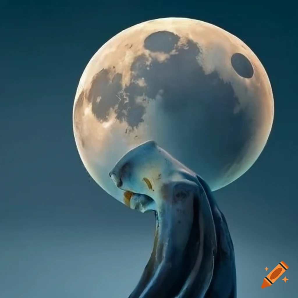 Gargoyle taking flight in an industrial environment under a full moon ...