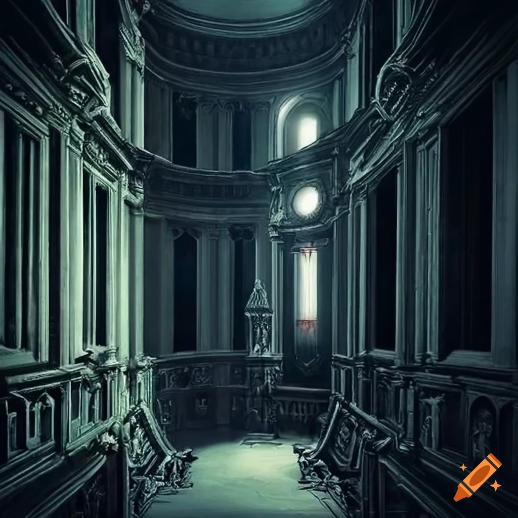 Dark palace hall on Craiyon