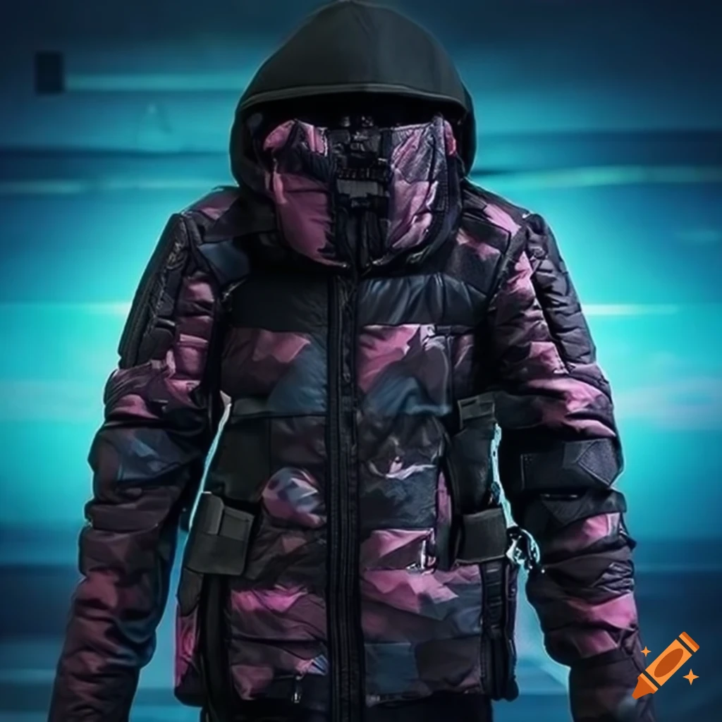High-tech and edgy camo puffer jacket in cyberpunk style on Craiyon