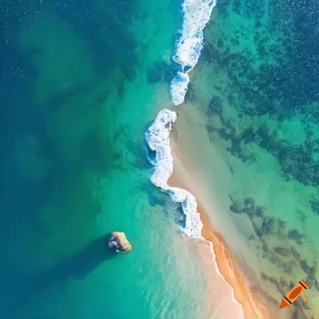 Aerial view of a beautiful beach and sea from 30 meters above on Craiyon