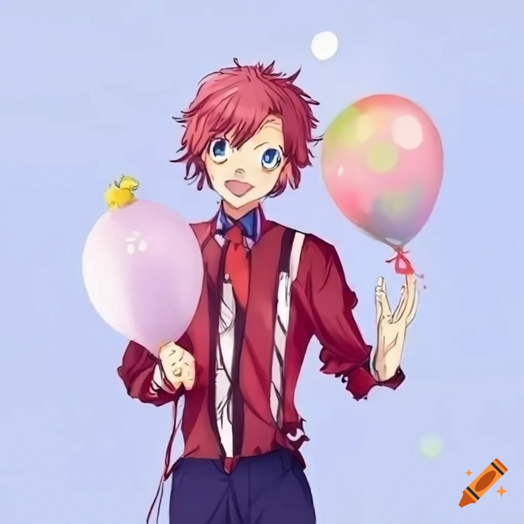 Anime portrait of a circus balloon vendor holding colorful balloons on ...