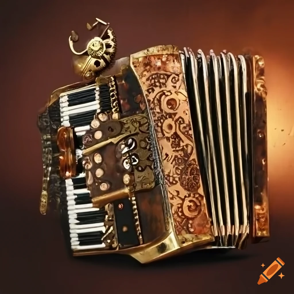 Steampunk brass and copper gears accordion bandoneon on Craiyon