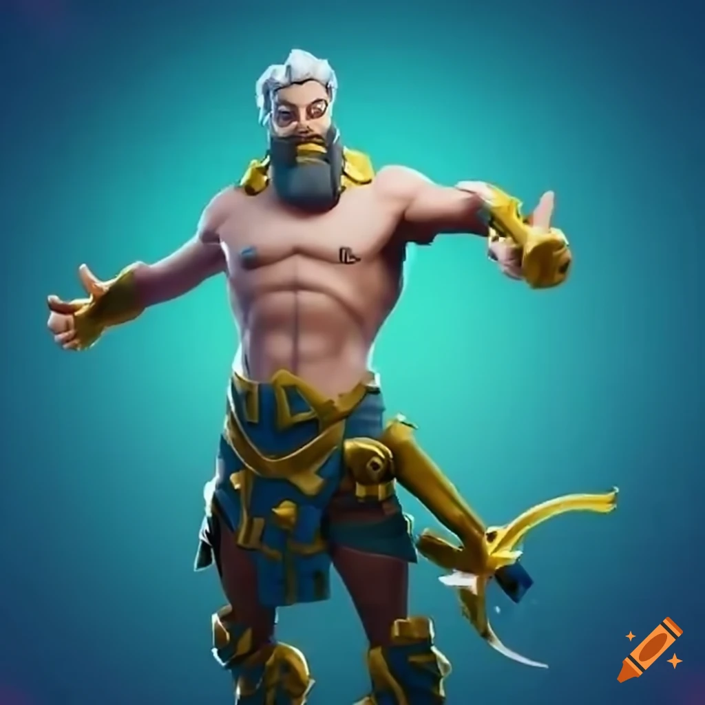 Zeus in fortnite heroic pose with greenscreen background on Craiyon