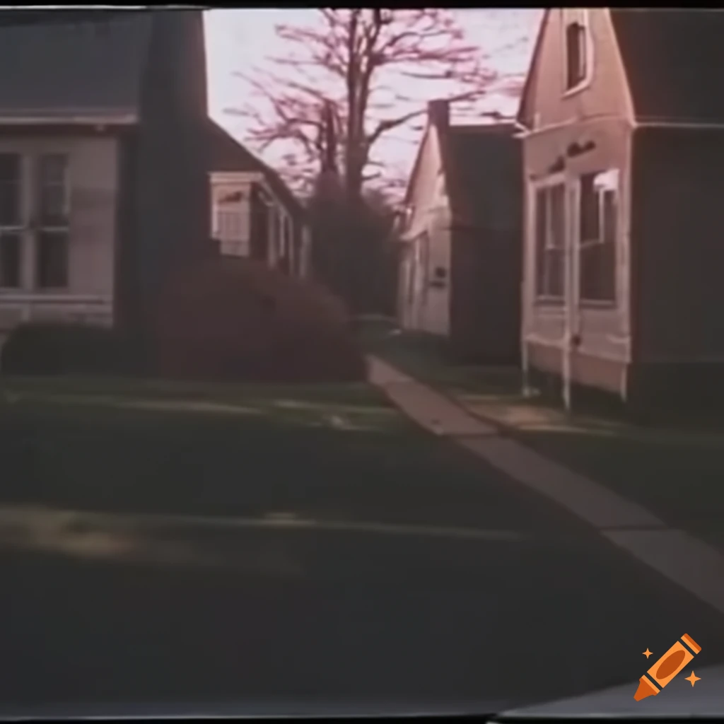 Vintage VHS footage of a suburban neighborhood at 6am on October 29 ...