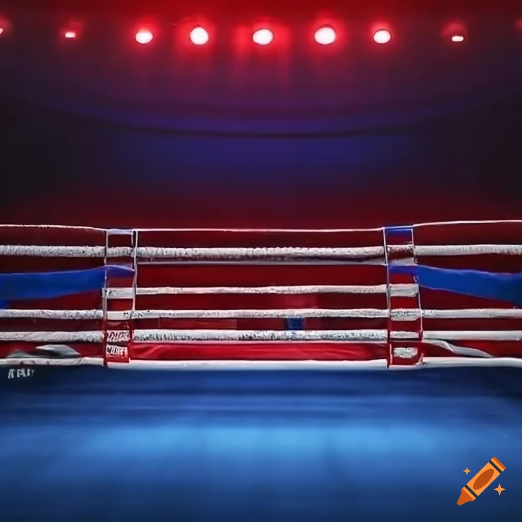 Realistic red vs blue boxing ring in an intense cinematic setting on ...