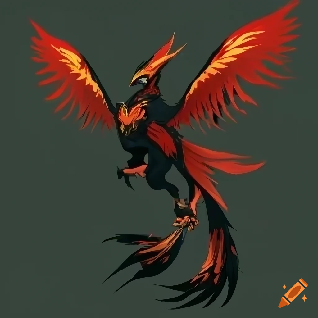 Fantastical ancient black Falcon Fox Phoenix Hybrid in Anime style on ...