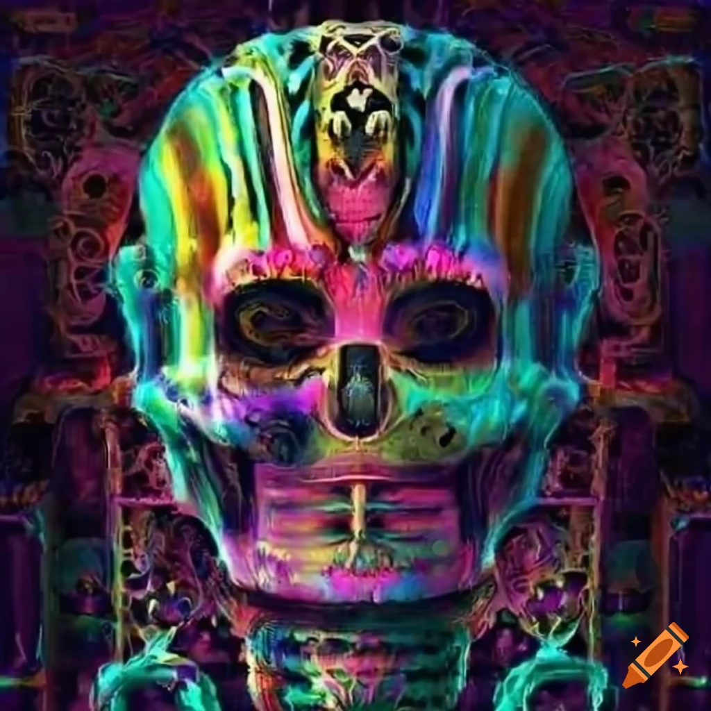 Machine beings in a psychedelic setting on Craiyon