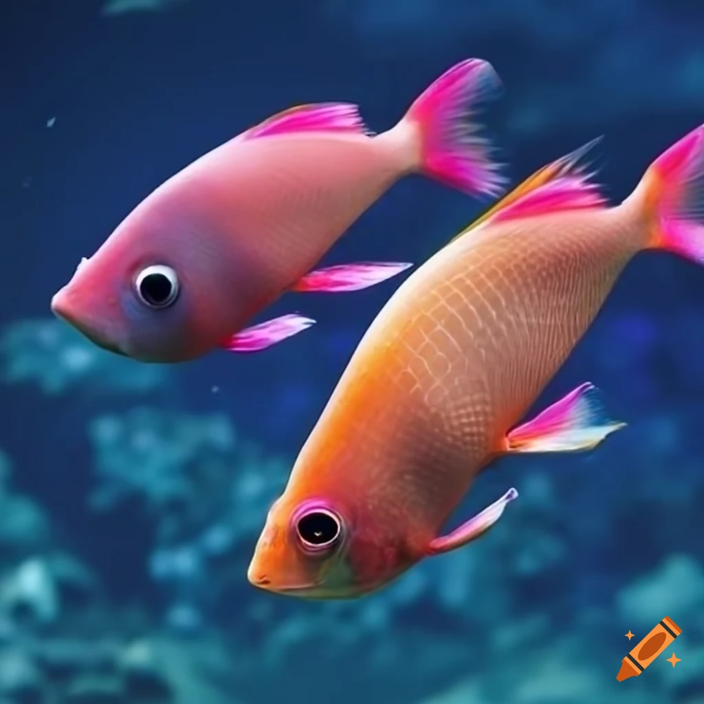 Two fishes swimming in water on Craiyon