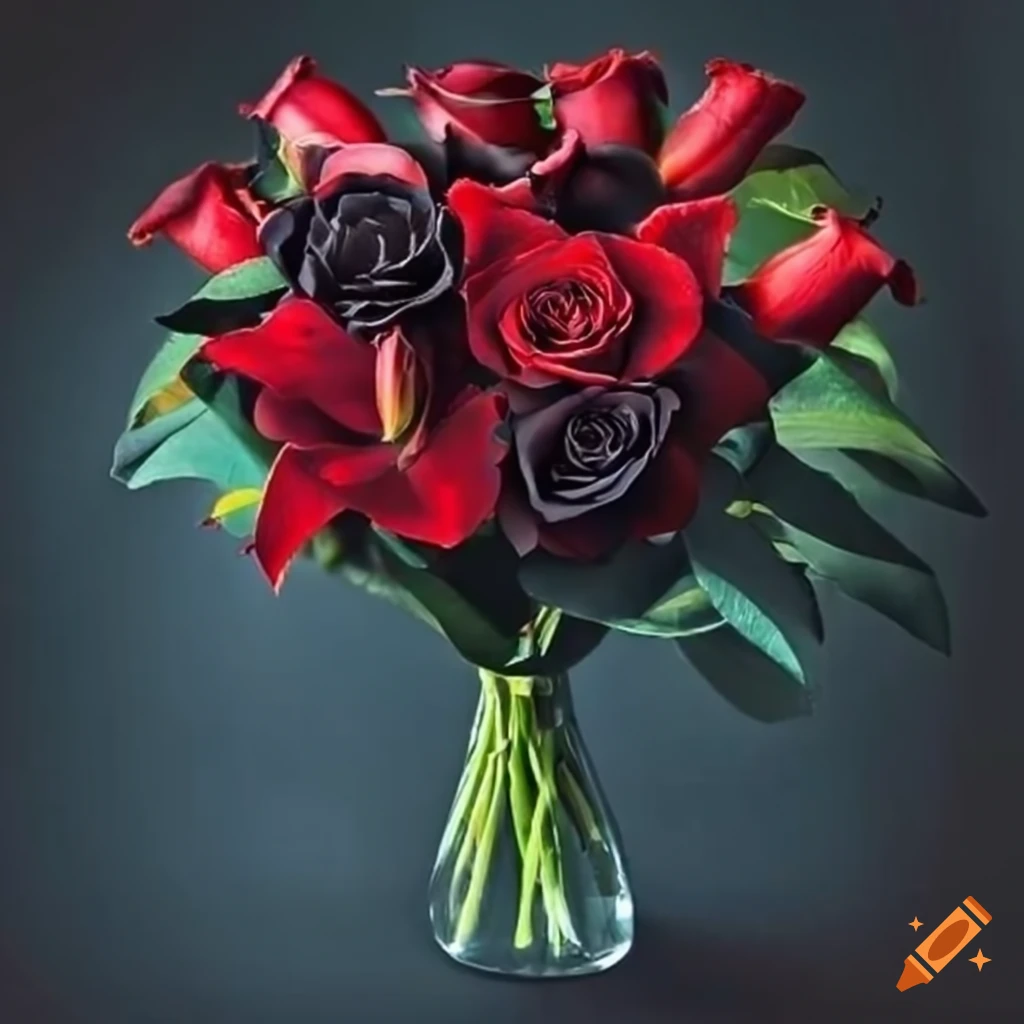 Lilly flower bunch with red and black roses on Craiyon
