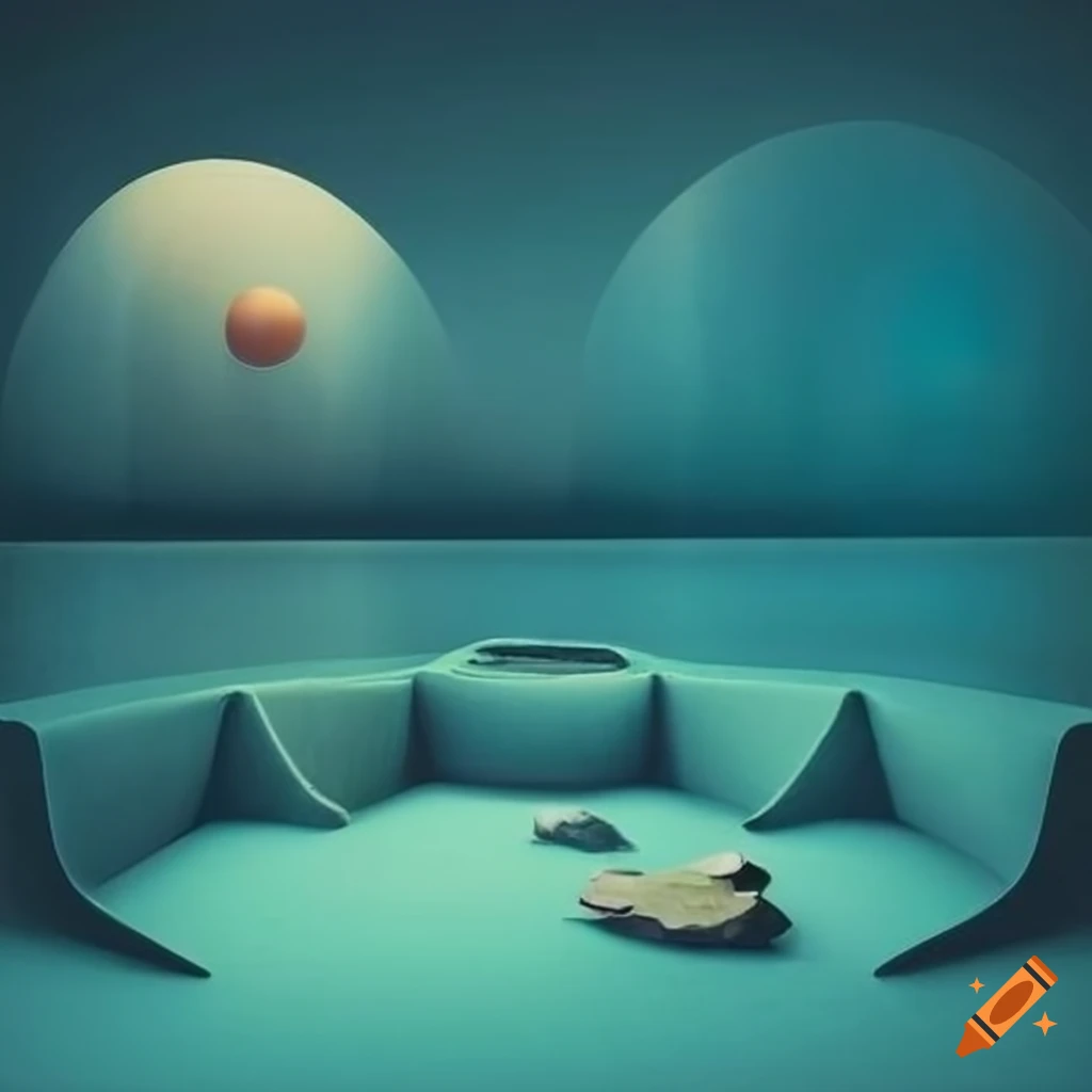 Surrealist landscape with random objects on Craiyon