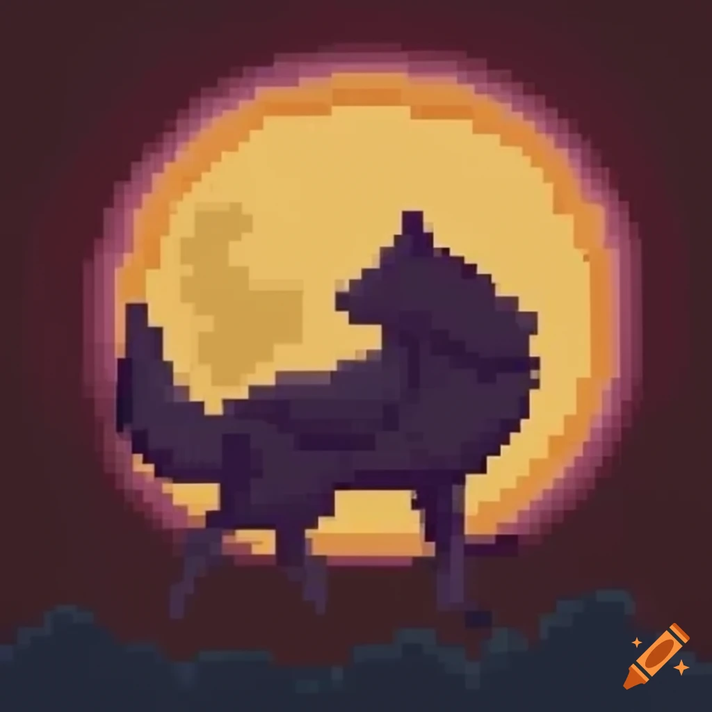 Pixel art sports team emblem logo with a coyote howling at the moon on ...