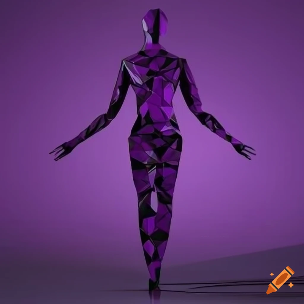 Purple and black geometric humanoid in full body, faceless design on ...
