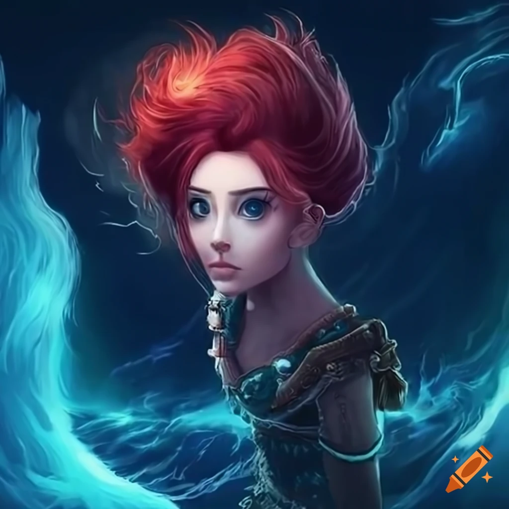 Bold pirate captain ruby with fiery red hair sailing the sparkling seas ...