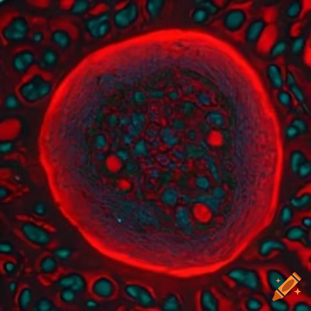 Microscopic view of a cell with red-black gradient dot on Craiyon