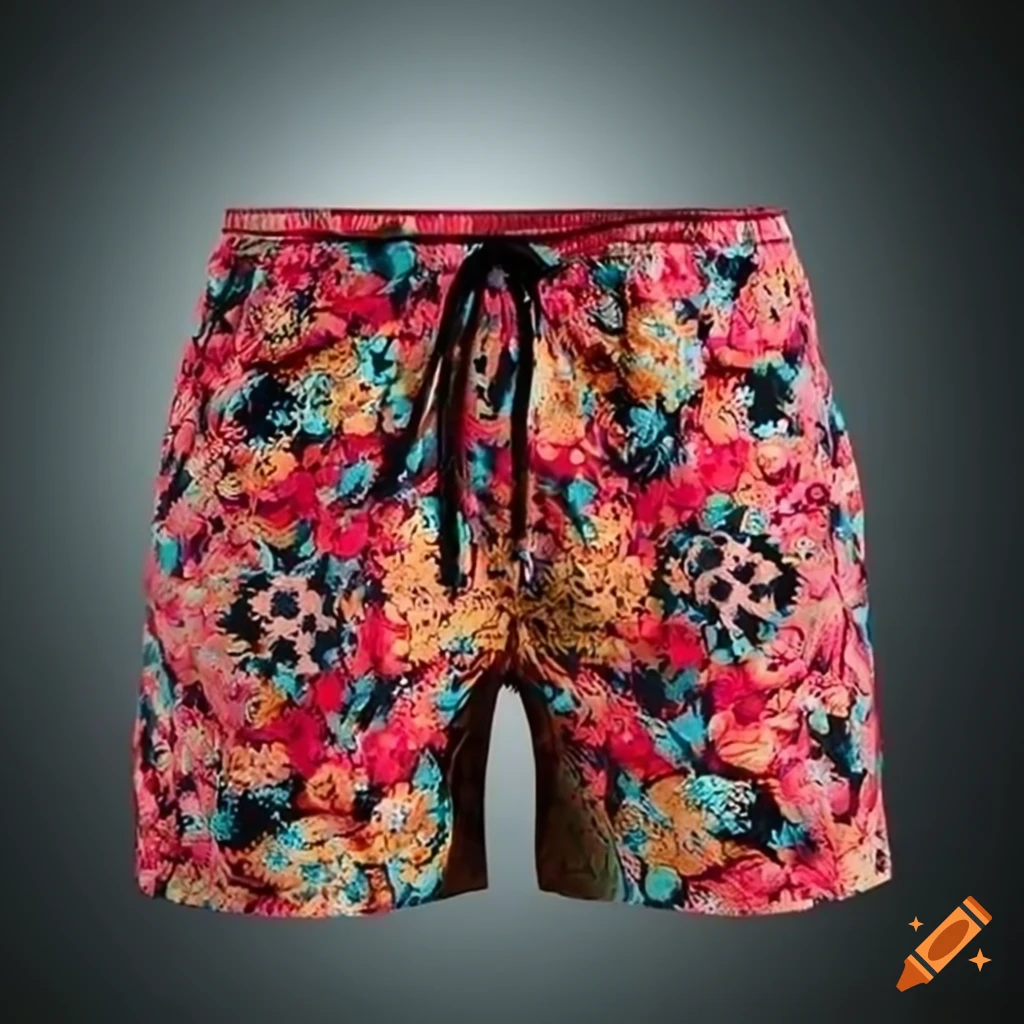 Vibrant men's floral shorts with intricate patterns on Craiyon