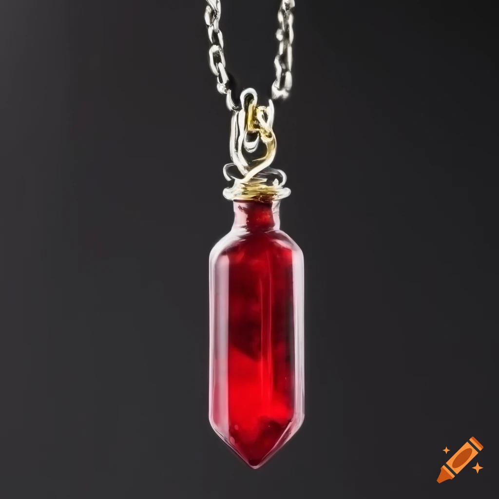 Crystal vial pendant with red potion inside on Craiyon