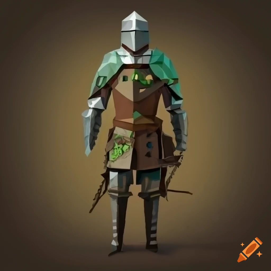 Low poly overgrown steampunk knight sculpture on Craiyon