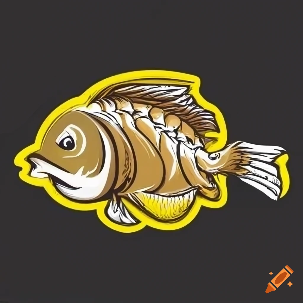 Yellow and brown carp mascot logo for basketball team on black ...