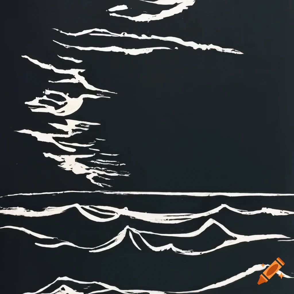 Seascape black linocut art on Craiyon