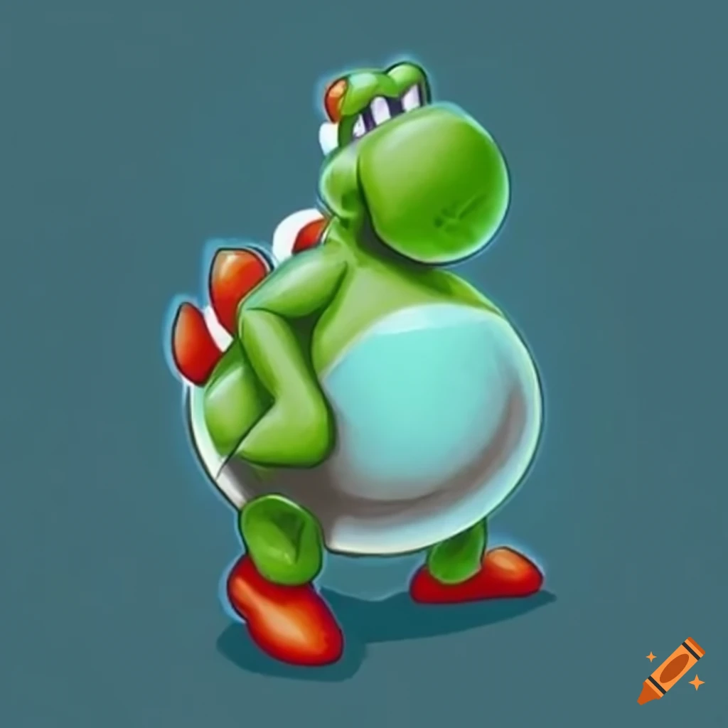 Artistic illustration of green Yoshi from Super Mario Bros. displaying ...