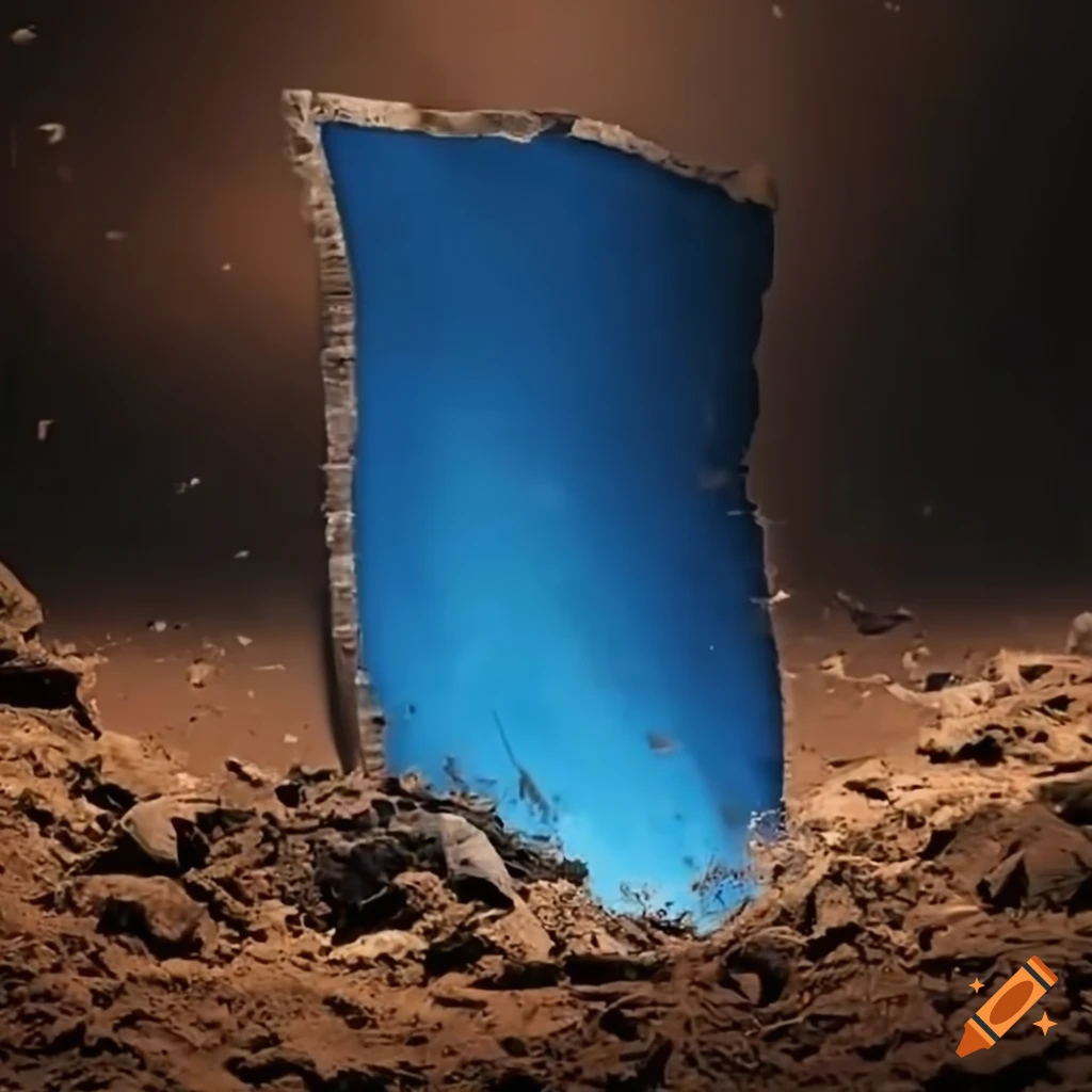 Blue shield impact creating ground split and debris explosion on Craiyon