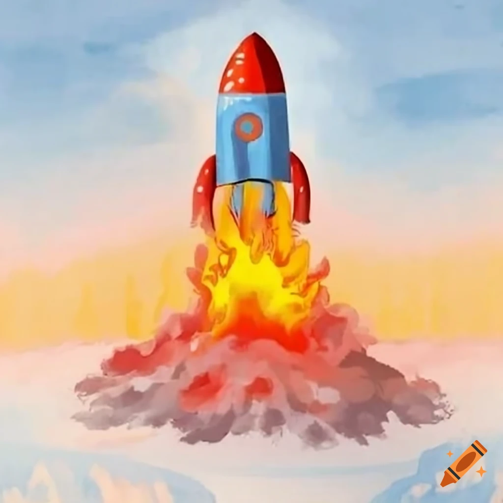 Child's drawing of a rocket explosion on Craiyon