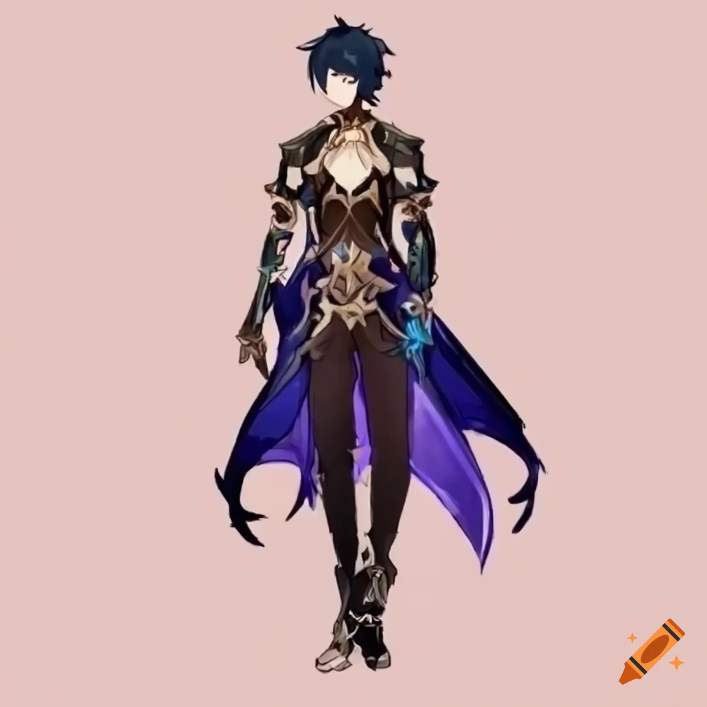 Full body male genshin character design with an electric theme on Craiyon