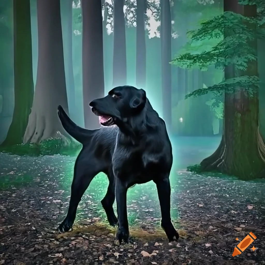 Black Labrador in enchanted forest on Craiyon