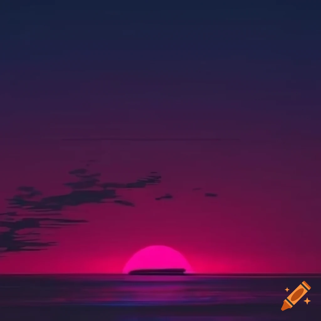 Sunset with neon colors and grainy effect in vaporwave style on Craiyon
