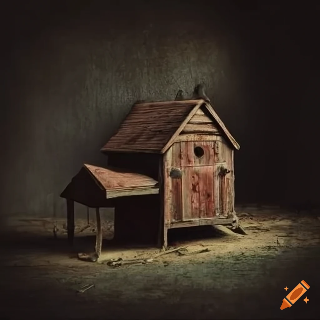 Dark vintage image of an old chicken coop with chickens on Craiyon