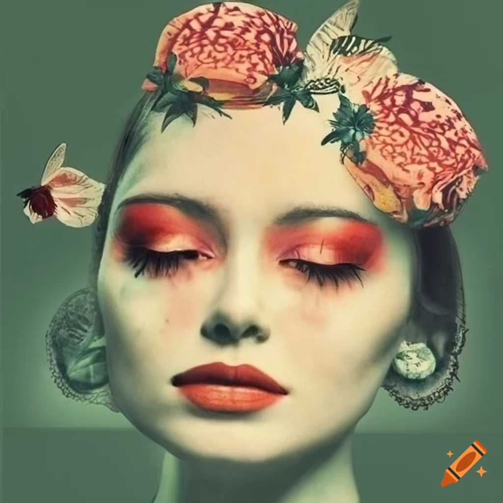 Vintage surreal retro collage music poster with flowers, butterflies ...