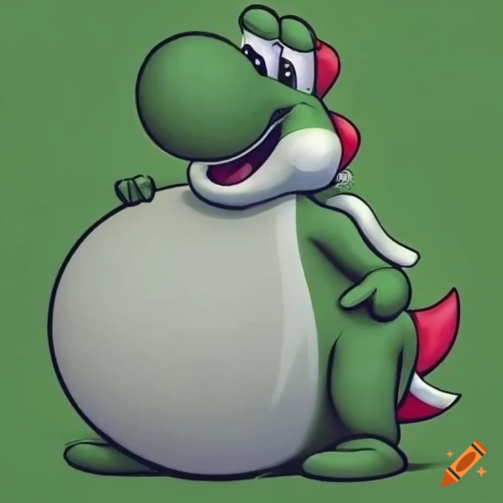 Green yoshi from super mario bros. series with a large belly in ...