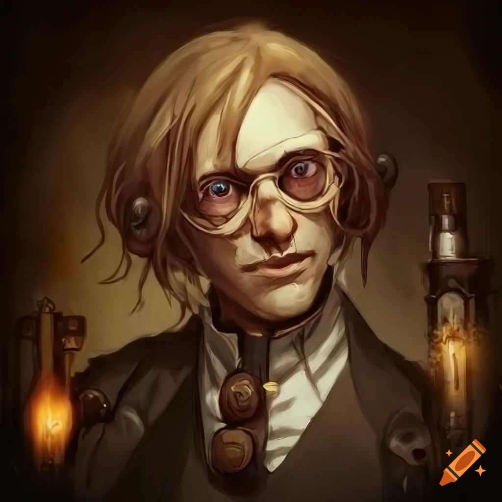 Detail illustration of Steampunk scientist Walter C. Dornez on Craiyon