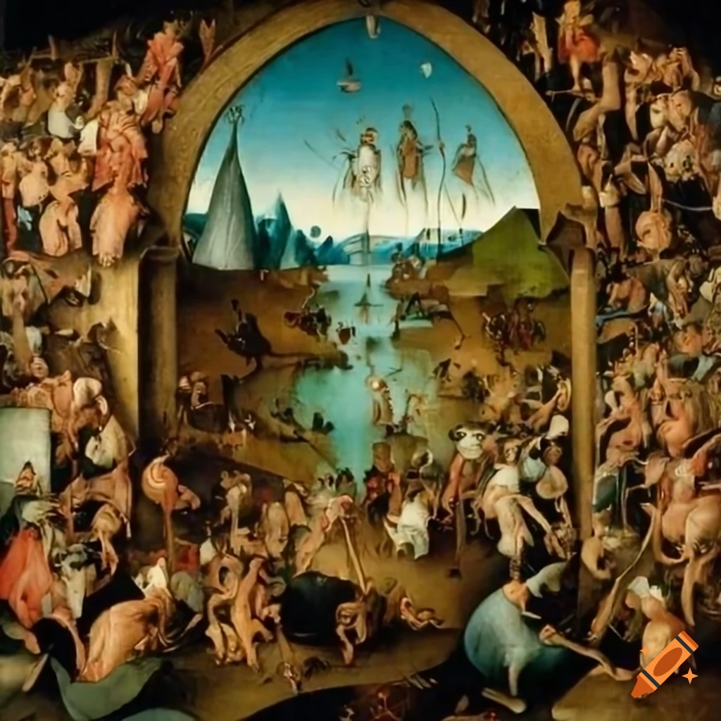 Apocalyptic scene inspired by hieronymus bosch's style on Craiyon