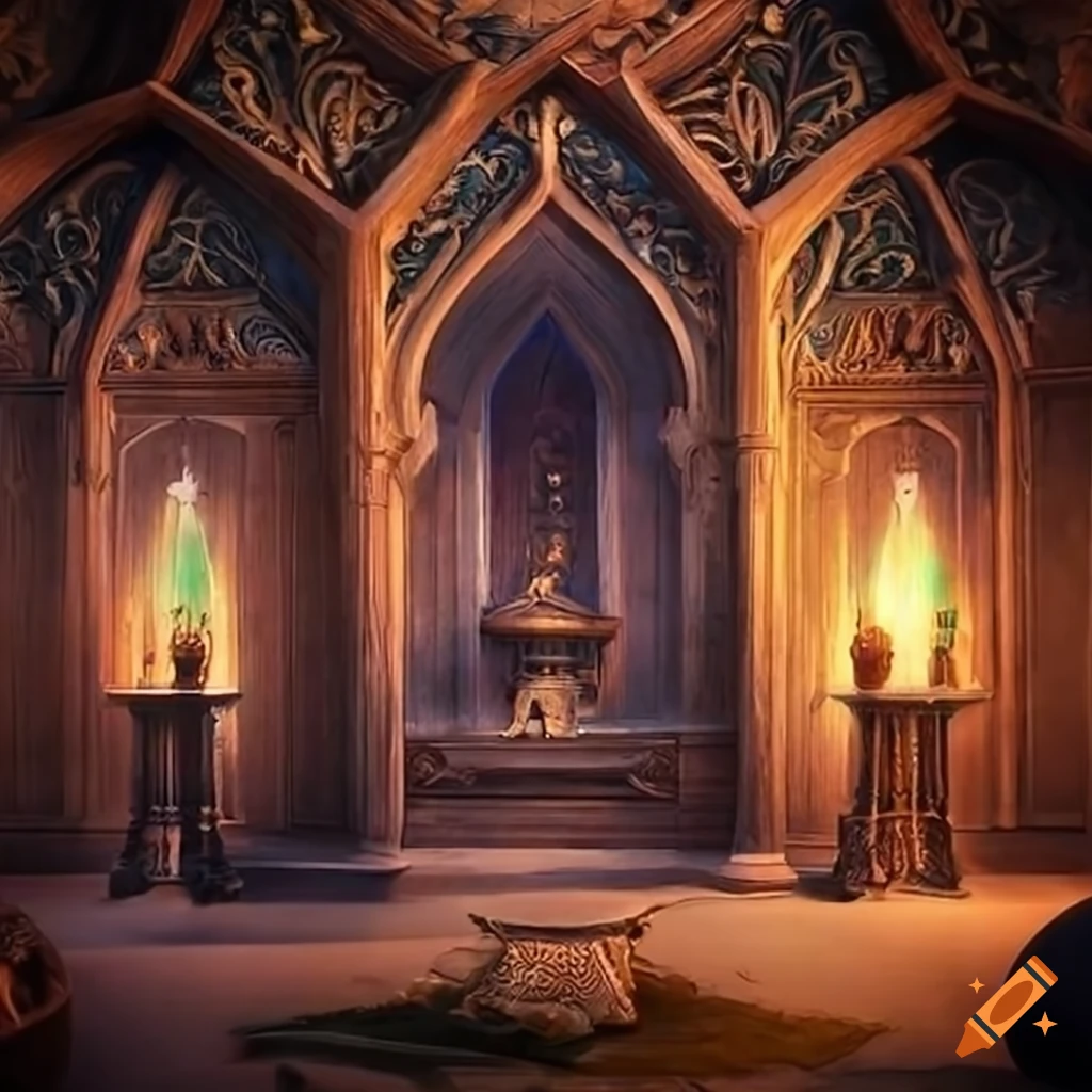 Imaginative temple room for an elven ritual master on Craiyon