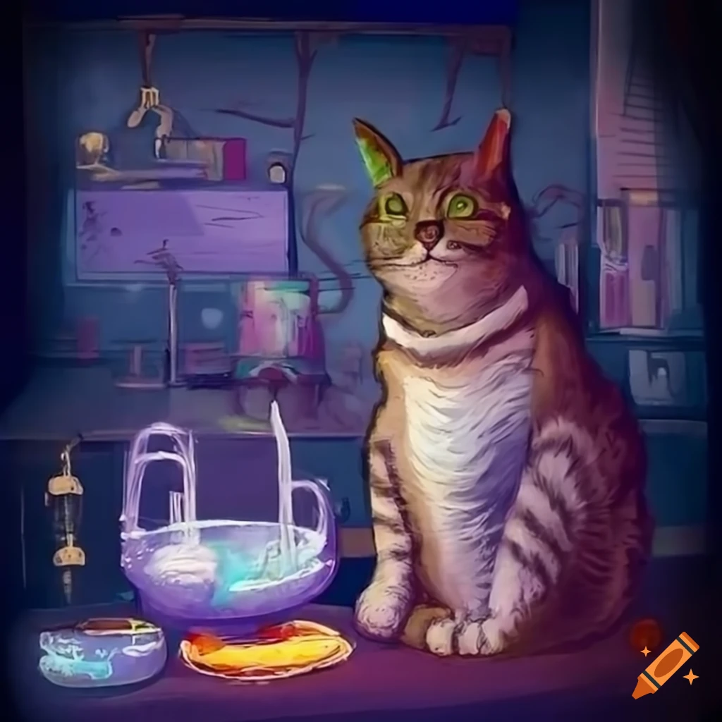 Cat alchemist in a laboratory setting on Craiyon